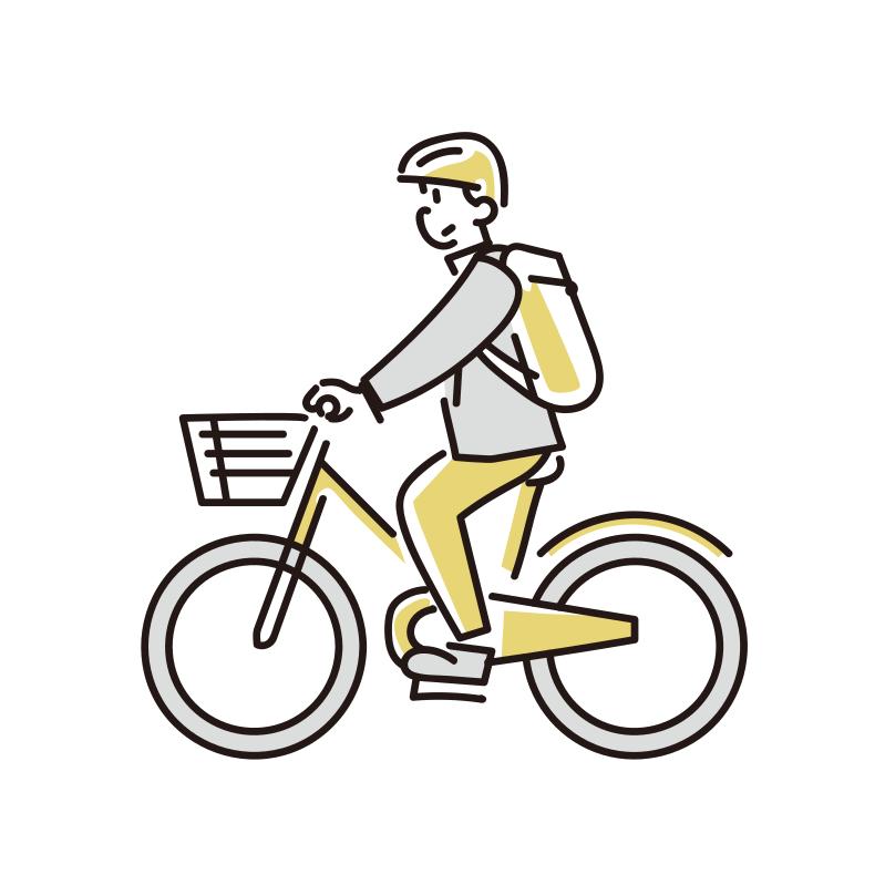 自転車通学する男子学生のイラスト