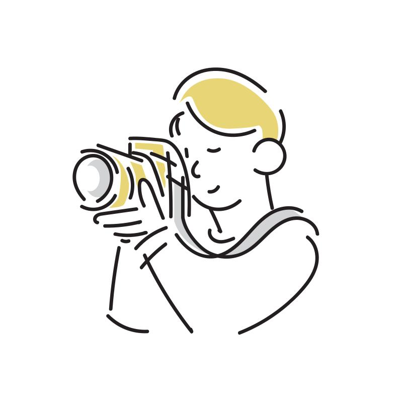 カメラで撮る男性のイラスト
